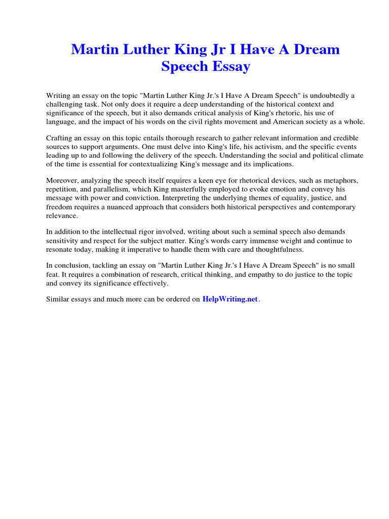 Martin Luther King Jr I Have A Dream Speech Essay Pdf Depression