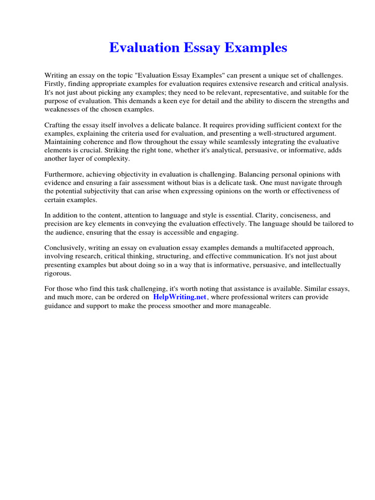 Evaluation Essay Examples | Download Free PDF | Evaluation