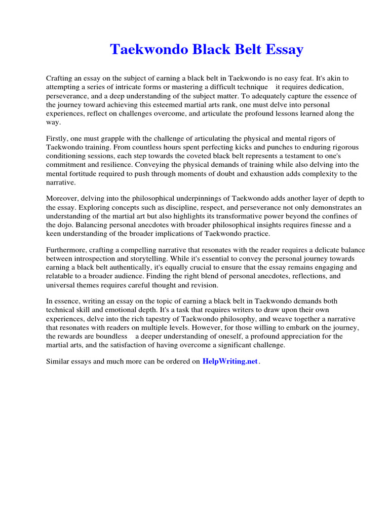 Taekwondo Black Belt Essay | PDF | Elinor Dashwood | Sense And Sensibility