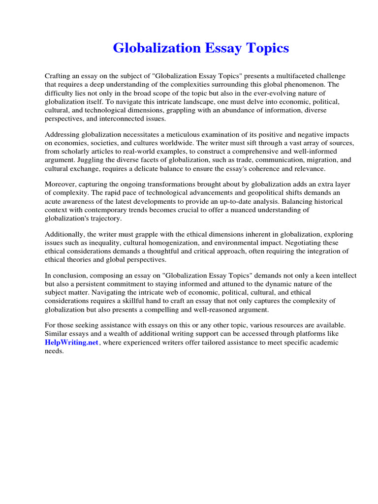 Globalization Essay Topics | PDF | Globalization | Chemical Reactions
