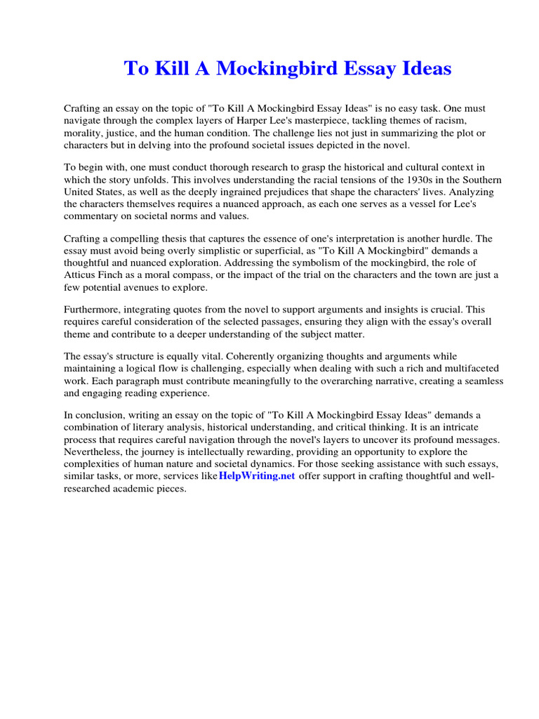 To Kill A Mockingbird Essay Ideas | PDF | Dermatitis | To Kill A ...