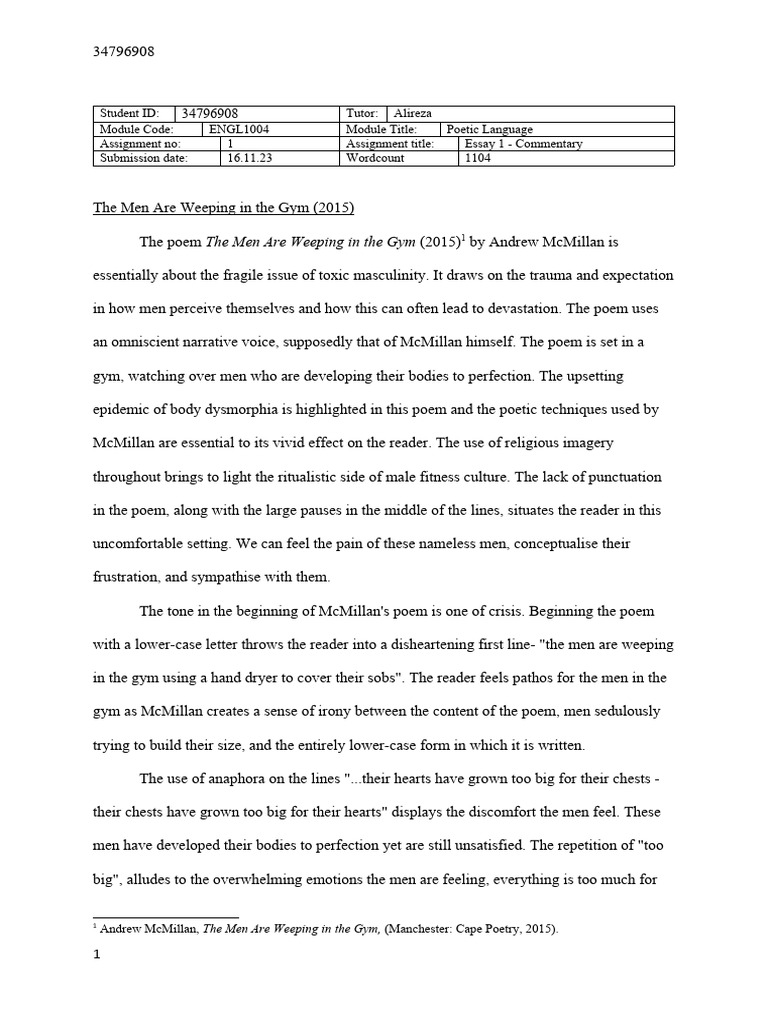 The Men Are Weeping in The Gym Analysis | PDF | Poetry