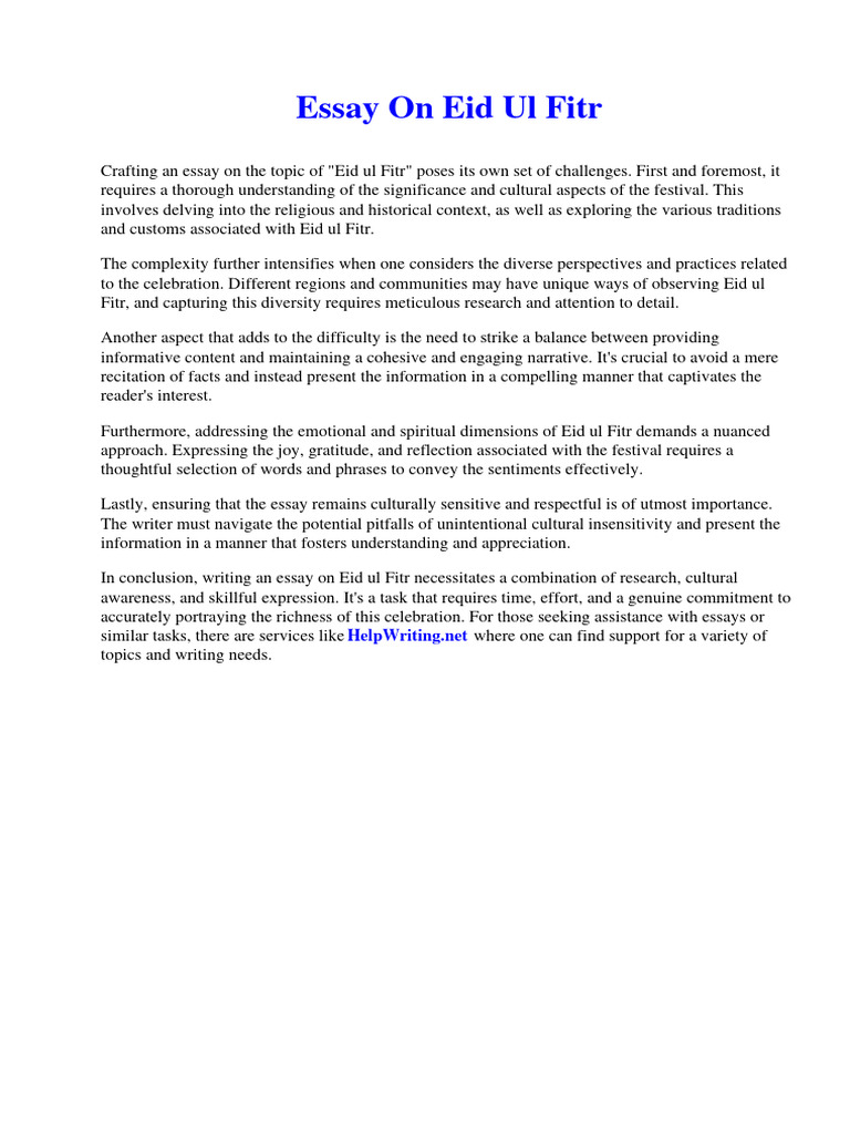 Essay On Eid Ul Fitr | PDF