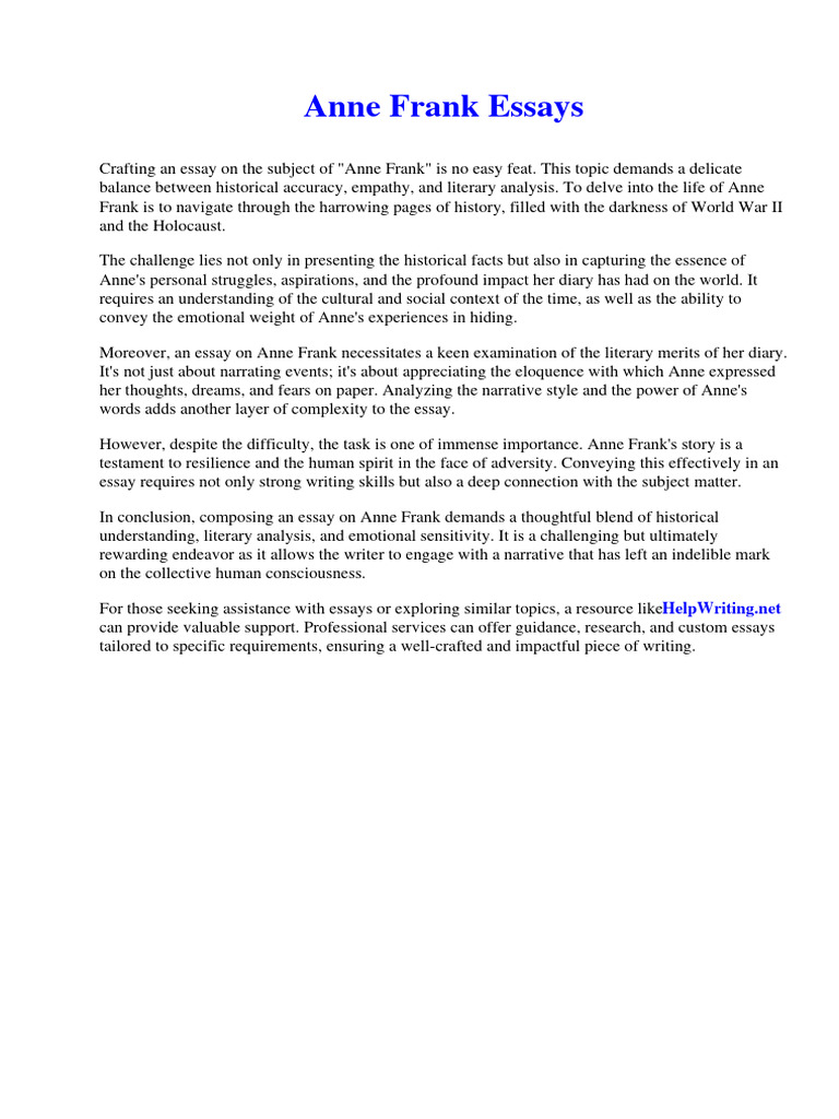 Anne Frank Essays | PDF