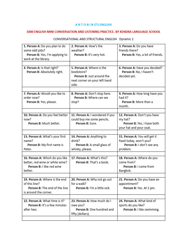 English Mini Conversations Practice | PDF