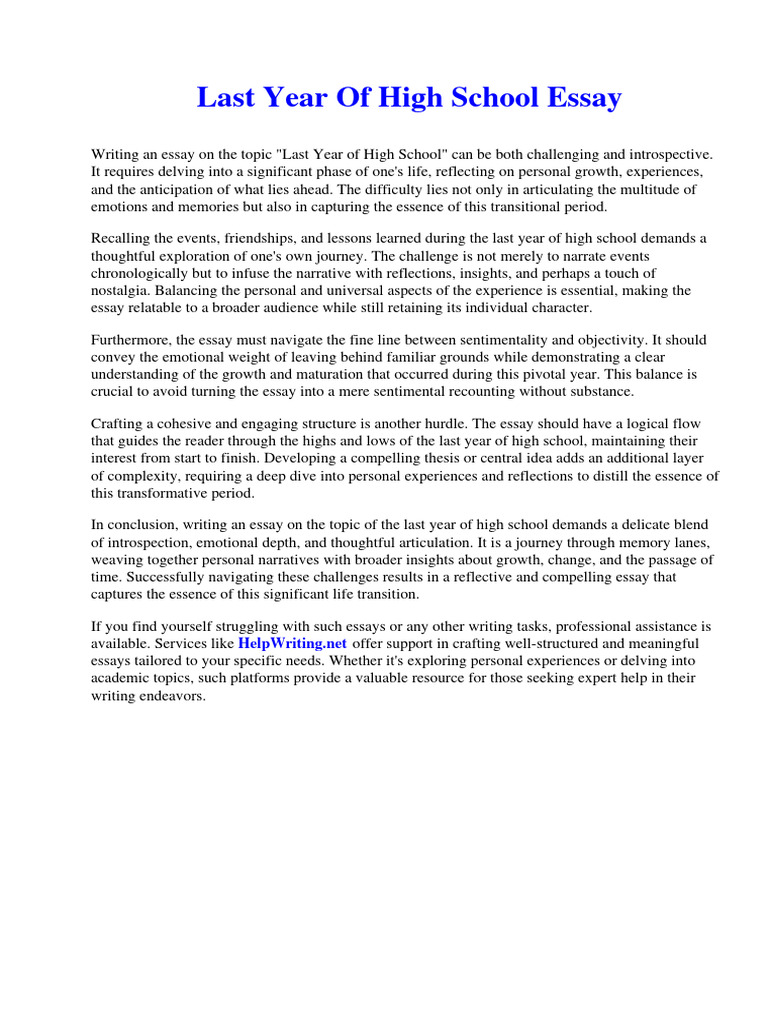 Last Year of High School Essay | PDF