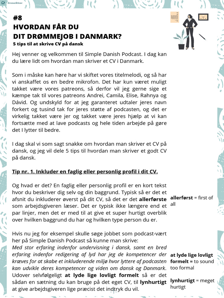 Ep. 8 Hvordan Får Du Dit Drømmejob I Danmark 5 Tips Til at Skrive CV På ...