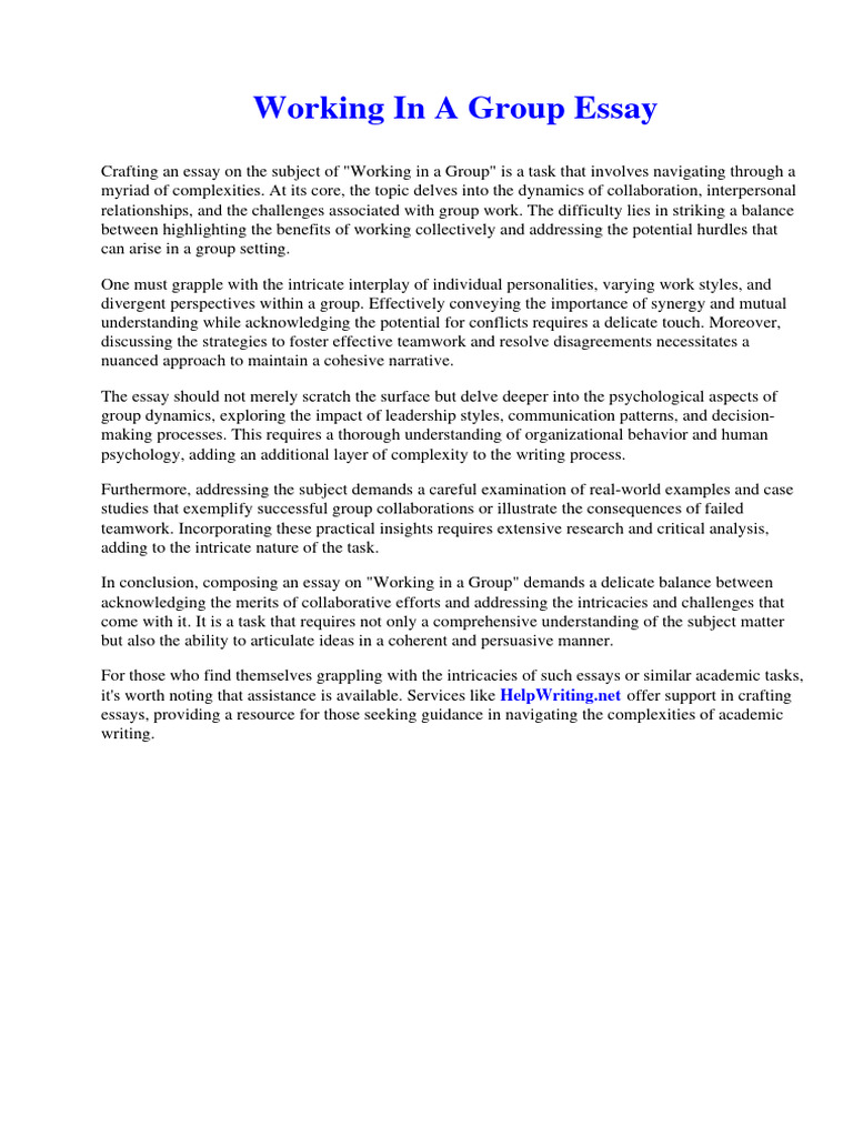 Working in A Group Essay | PDF
