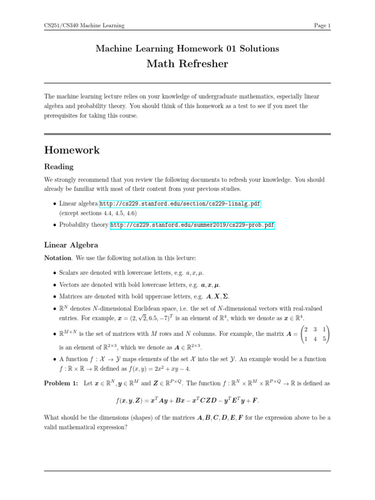HW01 Sol - Math Recap | PDF | Matrix (Mathematics) | Linear Map