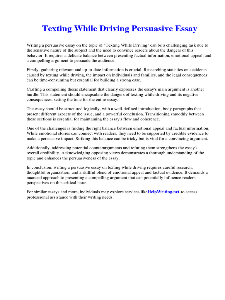 Texting While Driving Persuasive Essay | PDF | Essays | William Faulkner