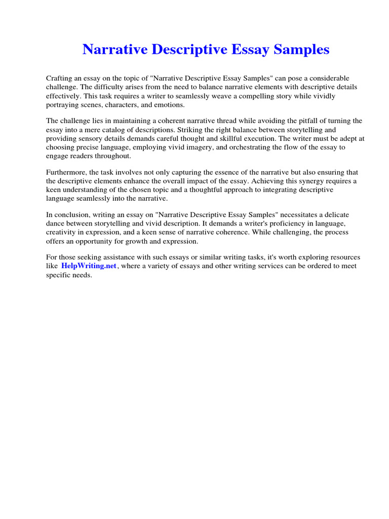 Narrative Descriptive Essay Samples | PDF | Essays | National Security ...
