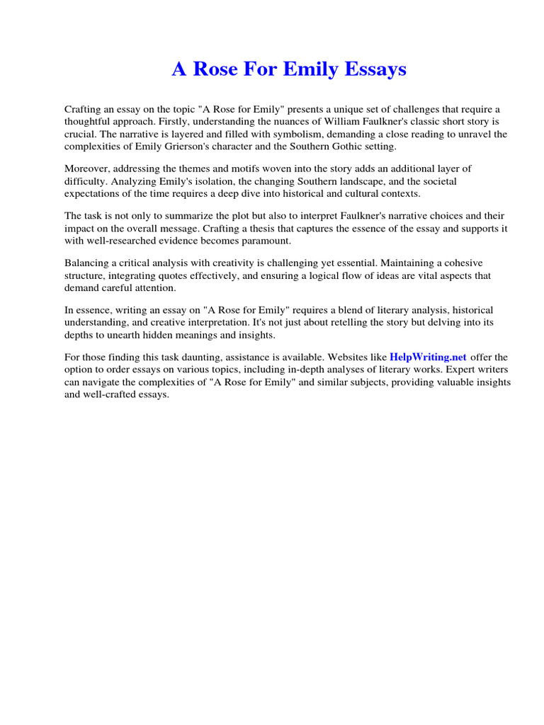 A Rose For Emily Essays | PDF | Small And Medium Sized Enterprises ...