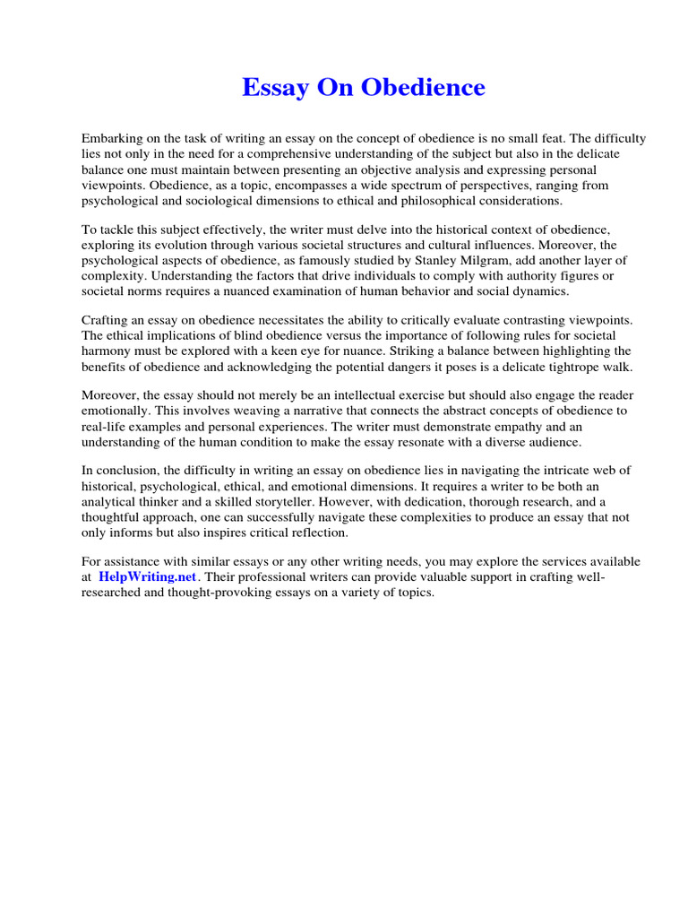 Essay On Obedience | PDF | Obedience (Human Behavior) | Operating System