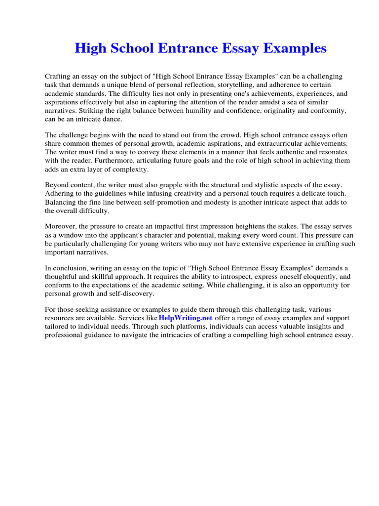 High School Entrance Essay Examples | PDF | Essays | The Federalist Papers