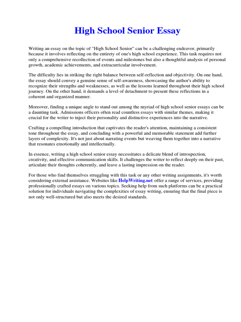 High School Senior Essay | PDF | School Counselor | Essays