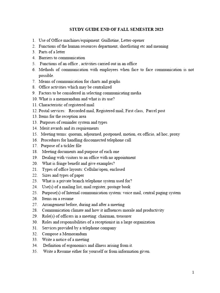 Office Administration Final Exam Study Guide | PDF