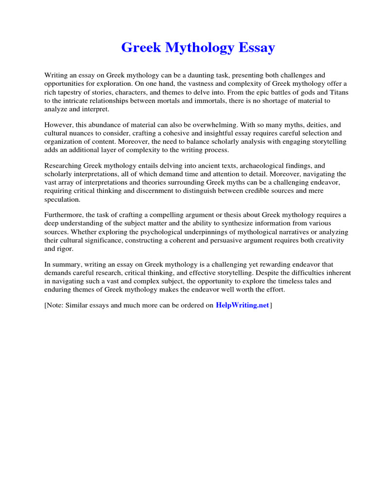 Greek Mythology Essay | PDF