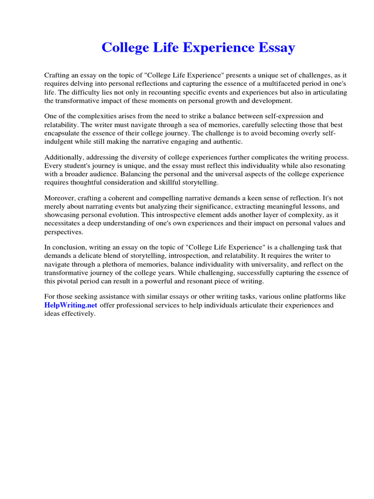 College Life Experience Essay | PDF | Mind | Cognitive Science