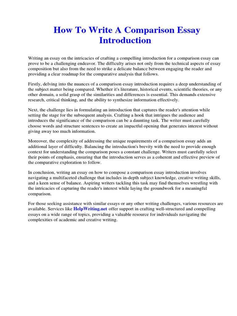 How To Write A Comparison Essay Introduction | PDF
