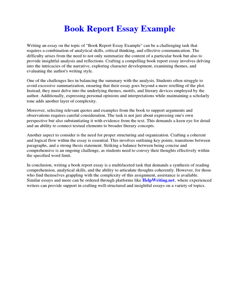 Book Report Essay Example | PDF | Essays | Water Quality