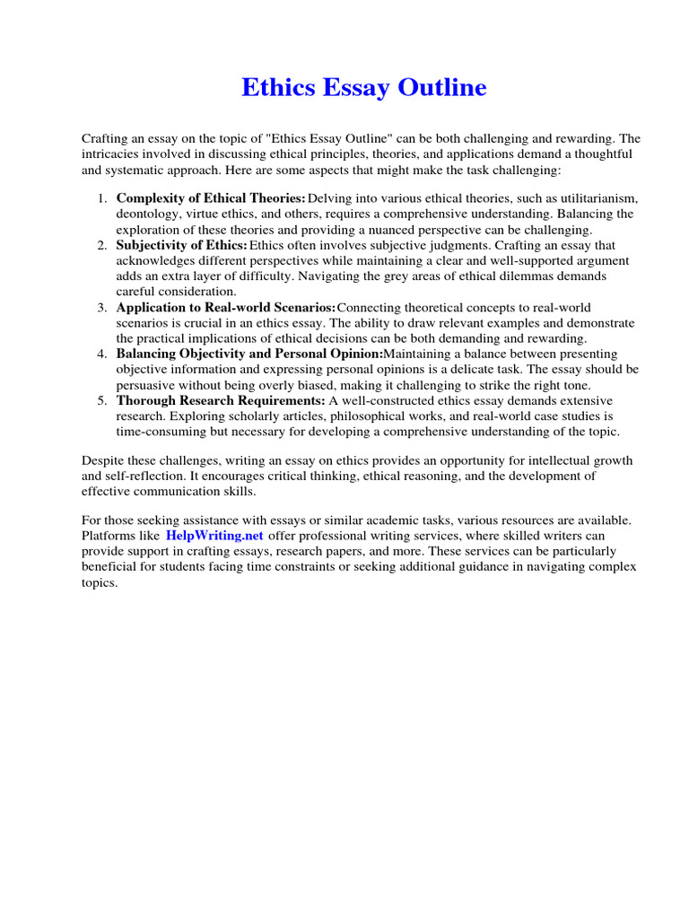 Ethics Essay Outline | PDF | Health Care | Essays