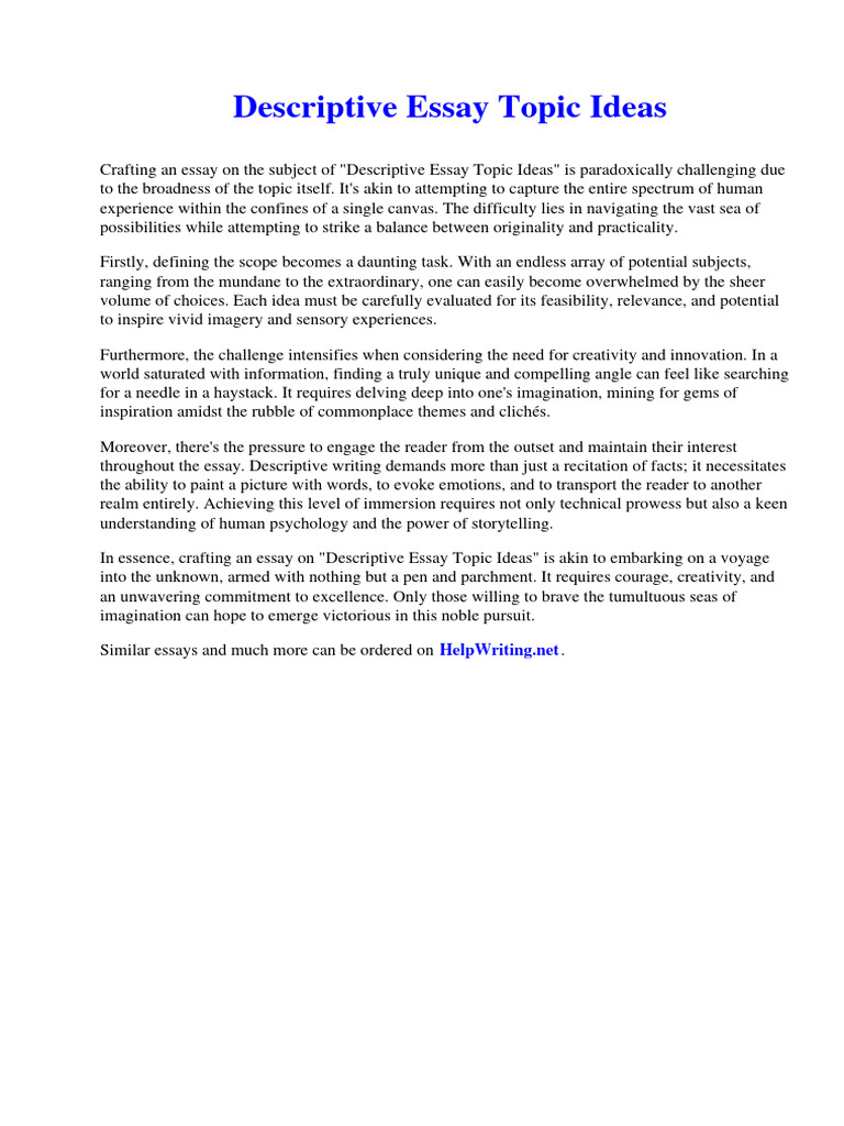 Descriptive Essay Topic Ideas | PDF | Communication | Nursing