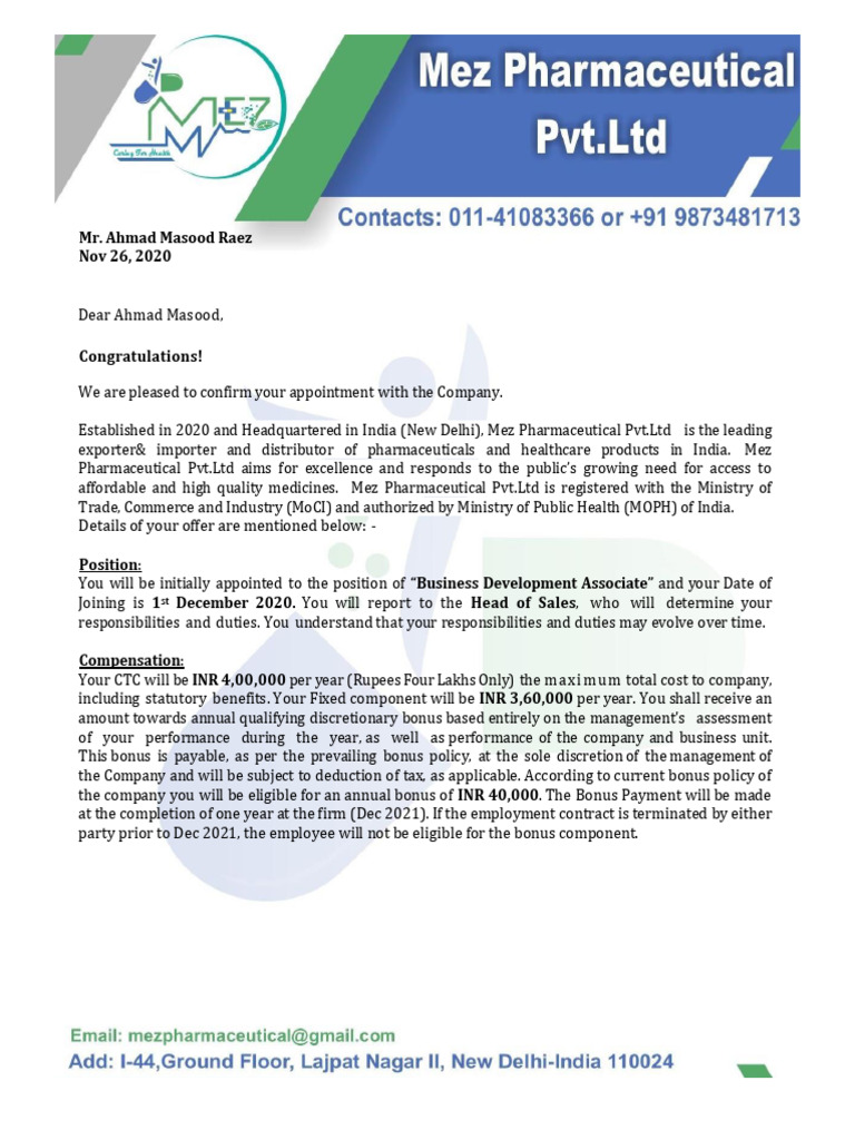 Ahman Masood - Offer Letter | PDF