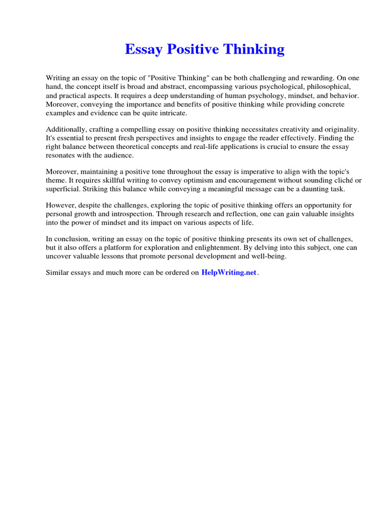 Essay Positive Thinking | PDF | Penny | Thought