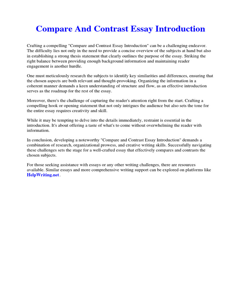 Compare and Contrast Essay Introduction | Download Free PDF | Métis ...
