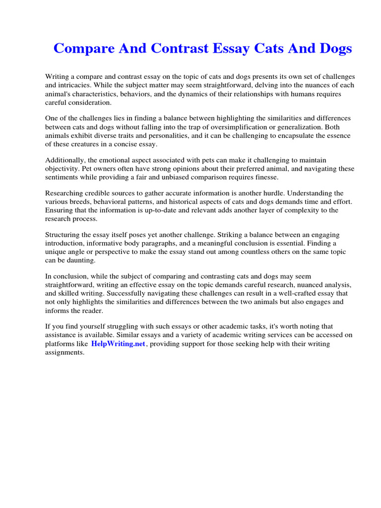 Compare and Contrast Essay Cats and Dogs | PDF | Crimes | Crime & Violence