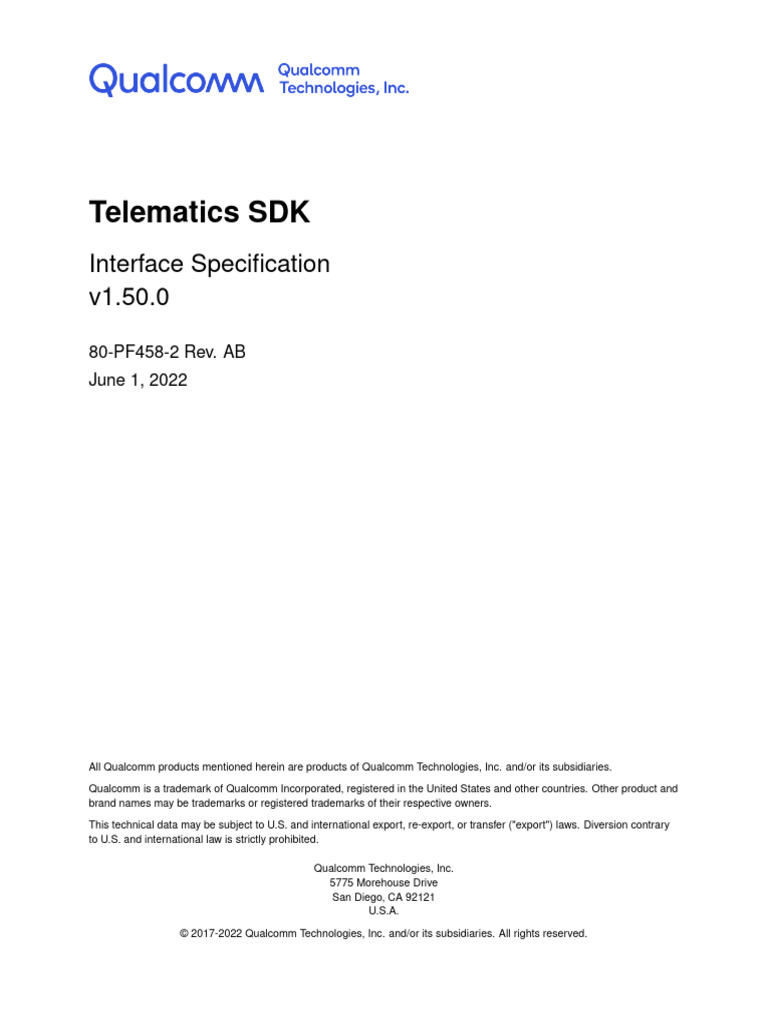 Qualcomm Telematics SDK v1.50.0 | PDF | Information And Communications Technology | Computer Science