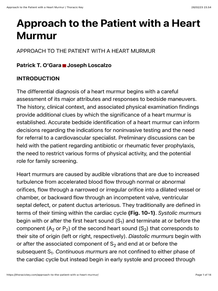 Approach To The Patient With A Heart Murmur - Thoracic Key | PDF | Diastole | Heart