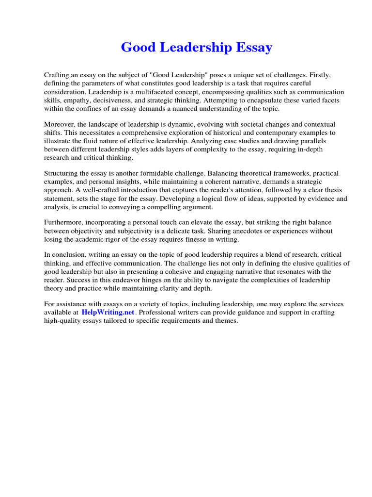 Good Leadership Essay | PDF | Epidermis | Leadership