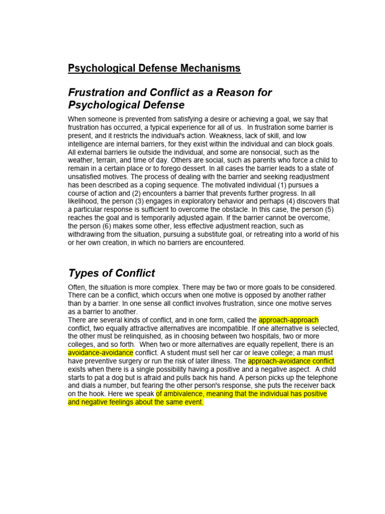 Defense Mechanisms | PDF | Feeling | Mind