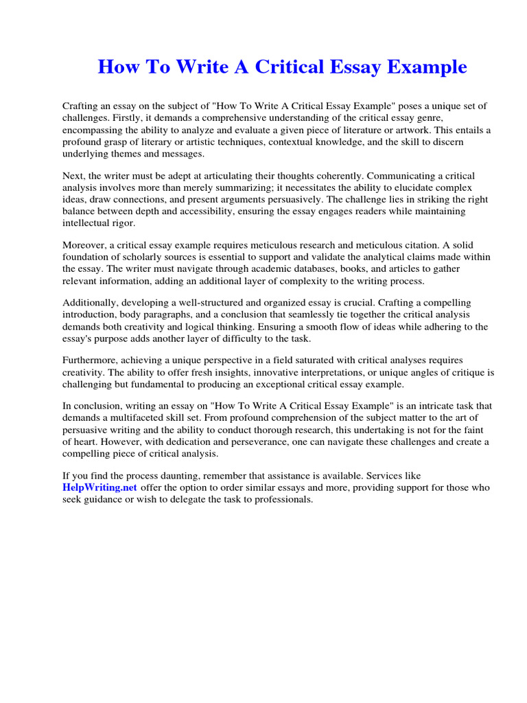 How to Write a Critical Essay Example | PDF | Essays | Critical Thinking