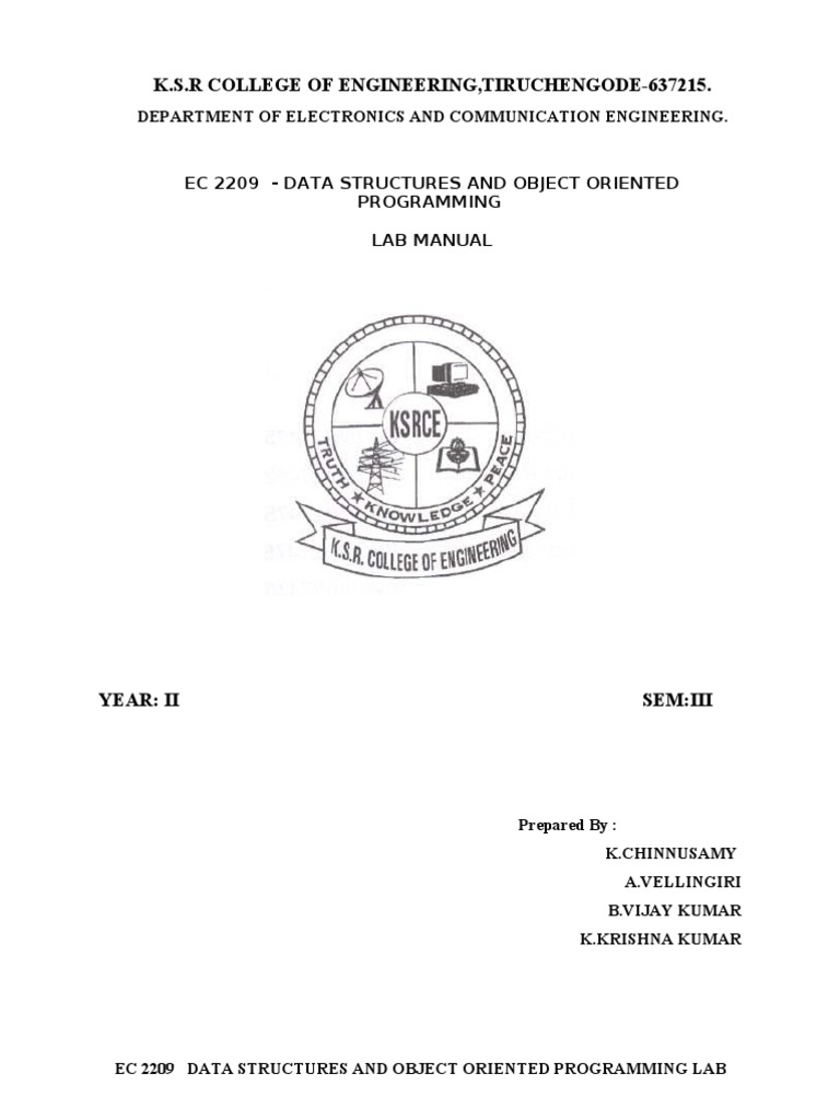 Program Documentation for Data Structures and Object Oriented Programming Laboratory Experiments ...