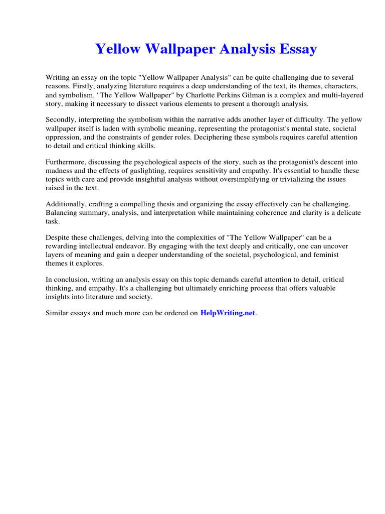 Yellow Wallpaper Analysis Essay | PDF | Candide | The Yellow Wallpaper