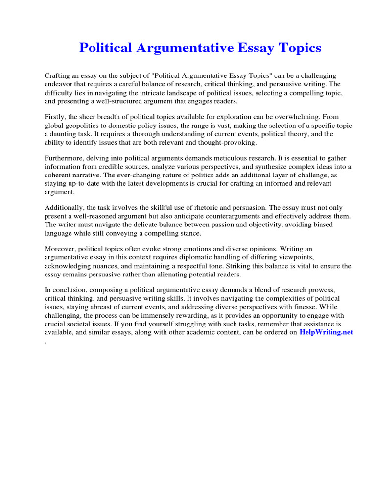 Political Argumentative Essay Topics | PDF | European Commission ...