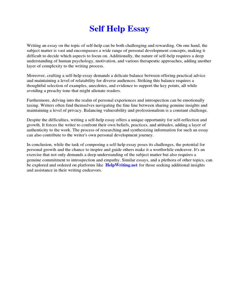 Self Help Essay | PDF | Self Help | Essays