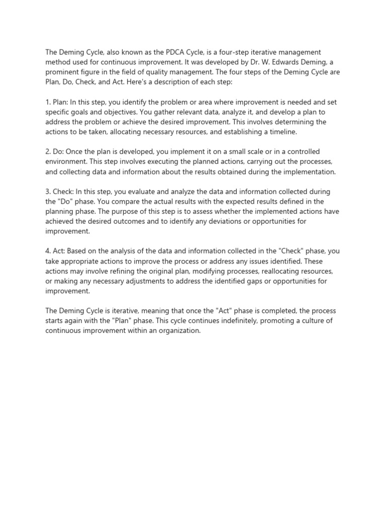 The Deming Cycle Example | PDF