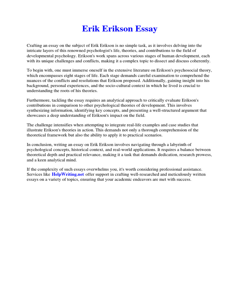 Erik Erikson Essay | PDF | Theory | Developmental Psychology