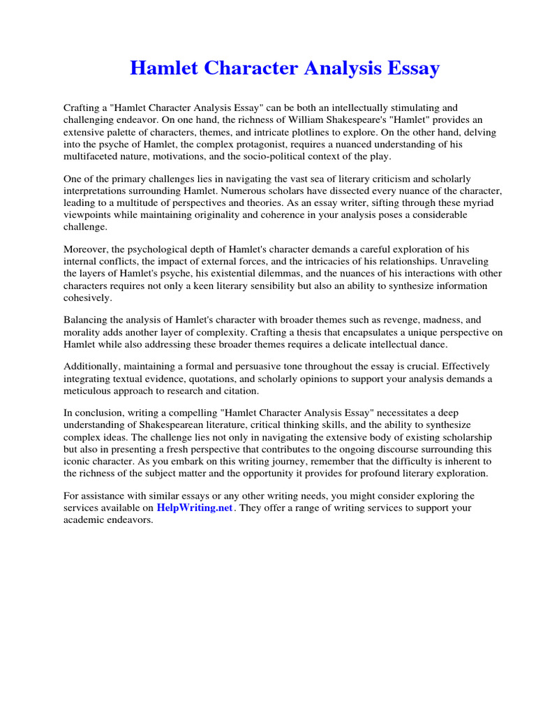 Hamlet Character Analysis Essay | PDF | Incident Command System | Hamlet