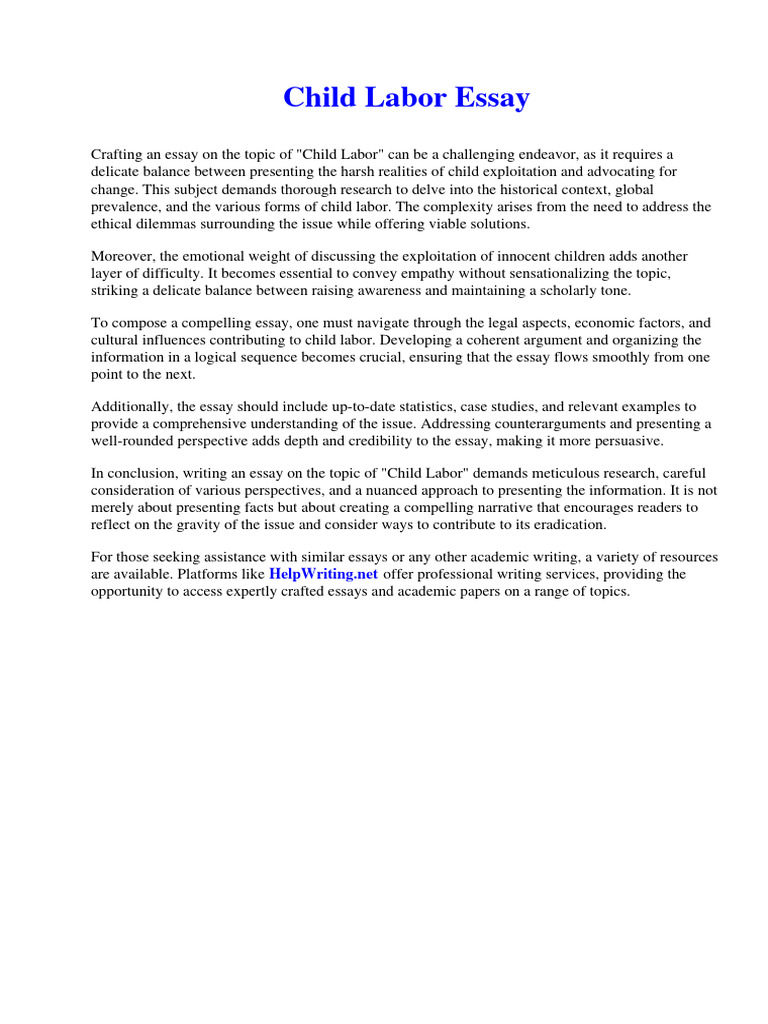 Child Labor Essay | PDF | Essays | Theatre