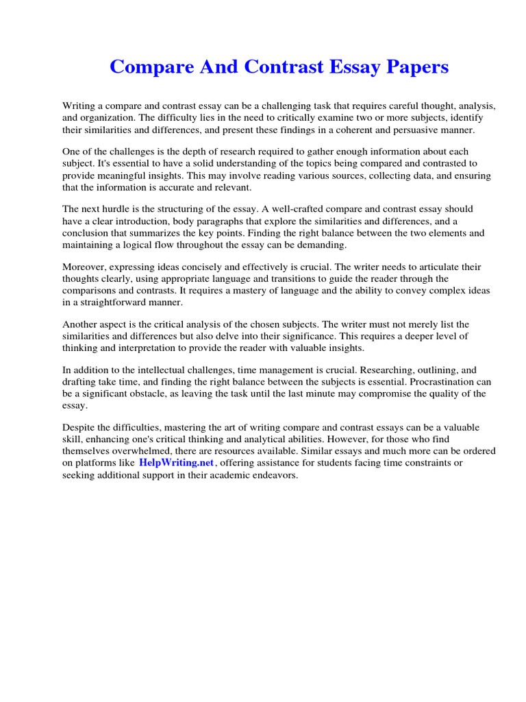 Compare and Contrast Essay Papers | PDF | Essays | Thought