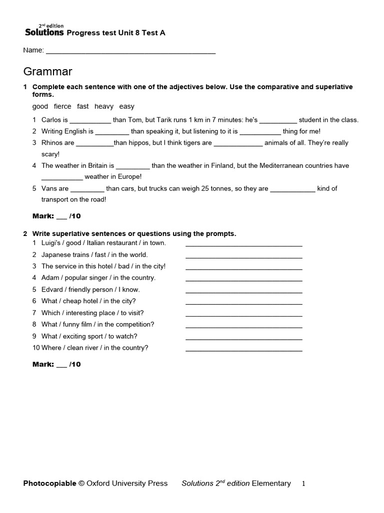 Unit 8 Progress Test A | PDF