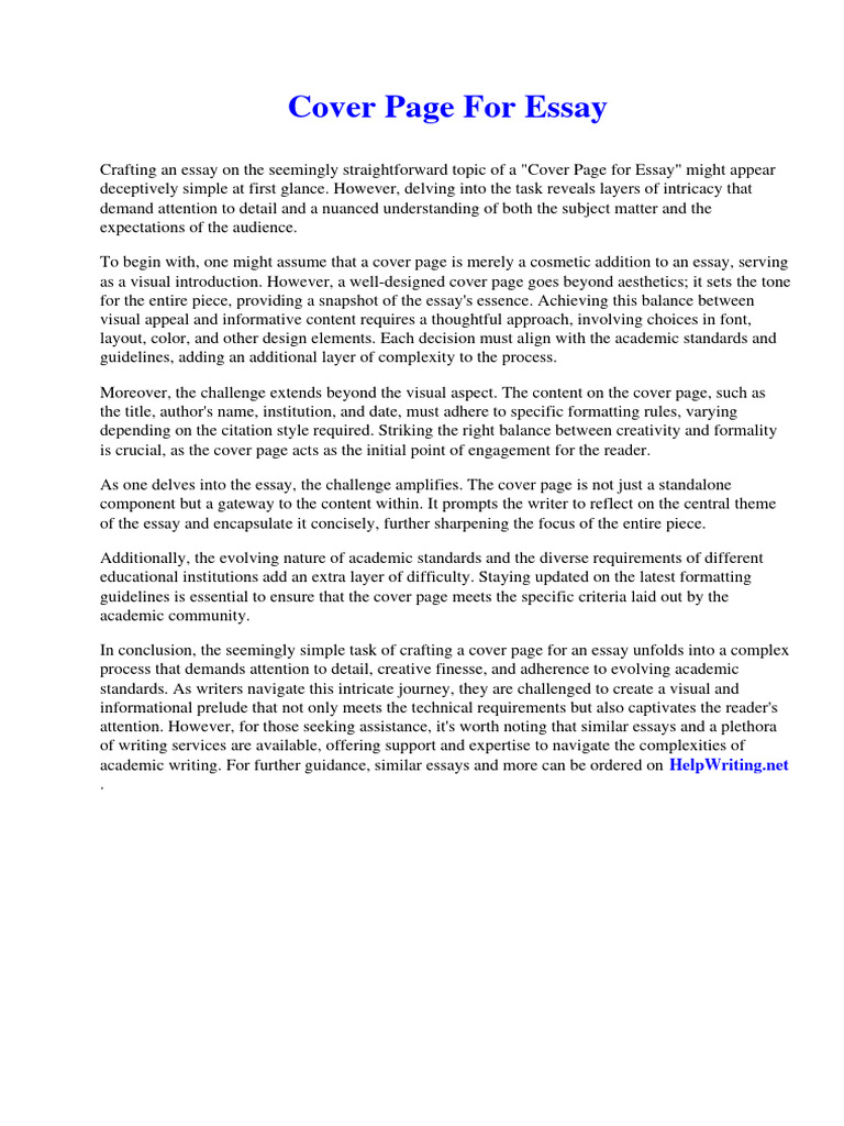 Cover Page For Essay | Download Free PDF | Joint | Arthritis