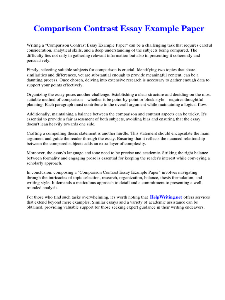 Comparison Contrast Essay Example Paper | PDF | Essays | Joint Commission