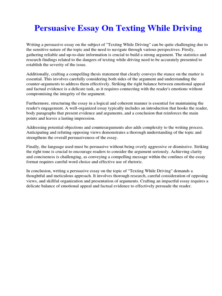 Persuasive Essay On Texting While Driving | PDF | Essays | Argument