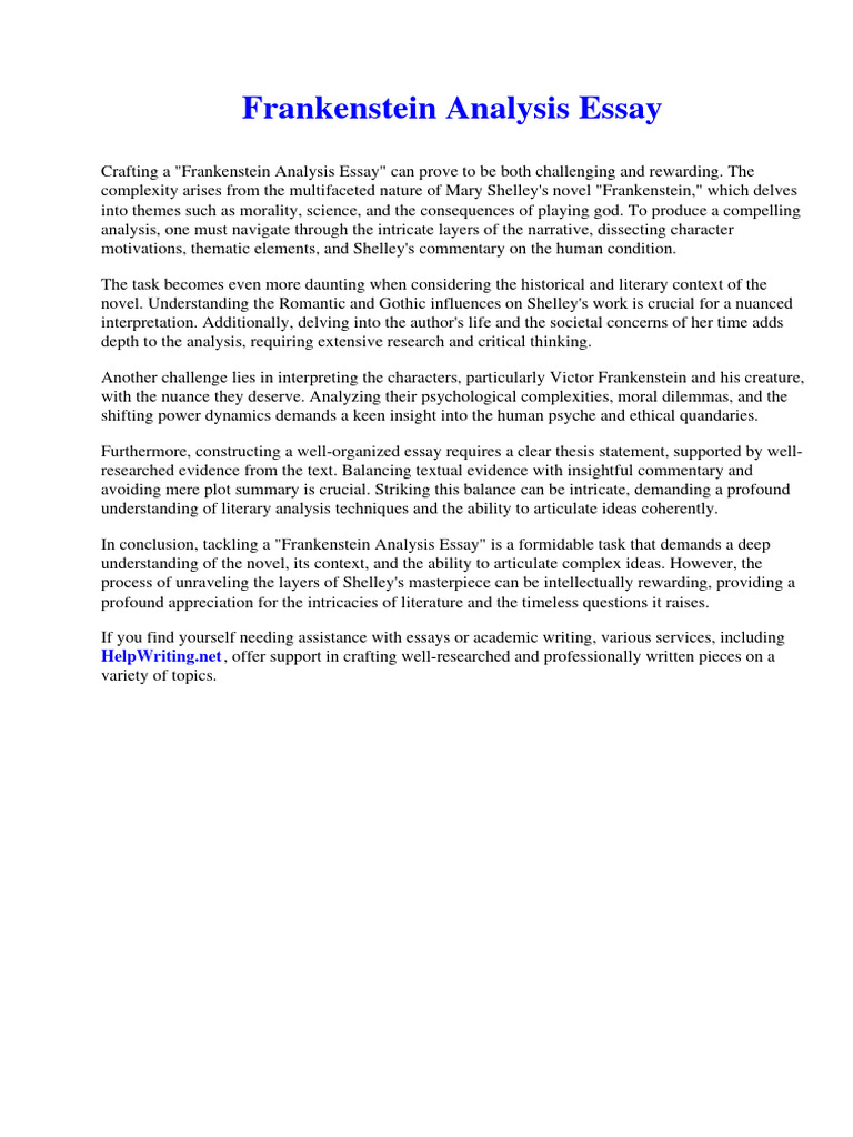 Frankenstein Analysis Essay | PDF | Frankenstein | Essays
