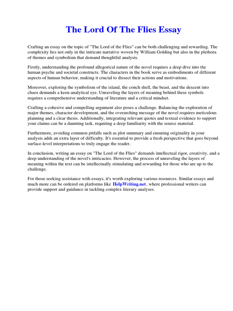 The Lord of The Flies Essay | PDF | Renaissance | Essays